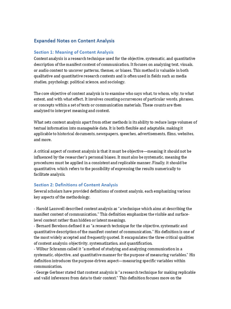 Notes On Content Analysis | PDF | Methodology | Qualitative Research