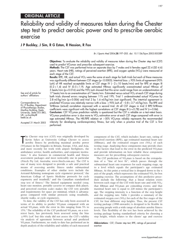 Rehab Validity of Measures Taken During The Chester Step Test To ...