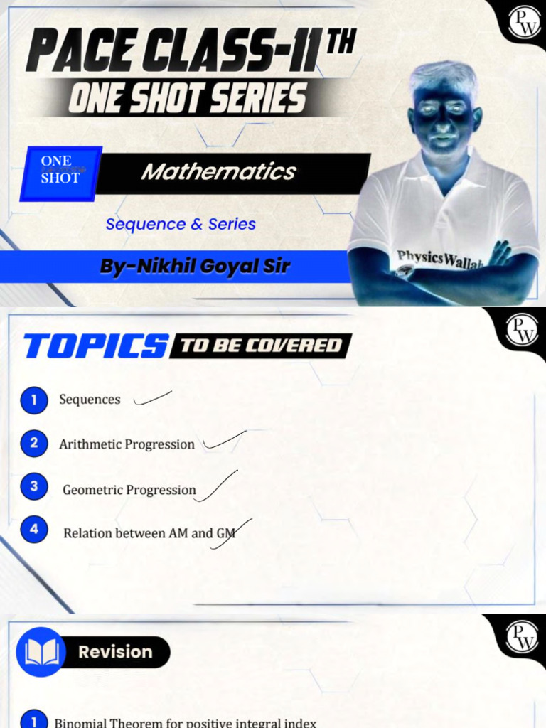 Sequence and Series - Class Notes - Pace Class - 11th One Shot Series | PDF