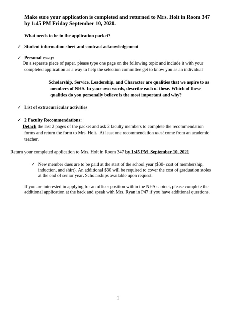 NHS Application For Membership SY2122 W - Officer | PDF | Leadership ...