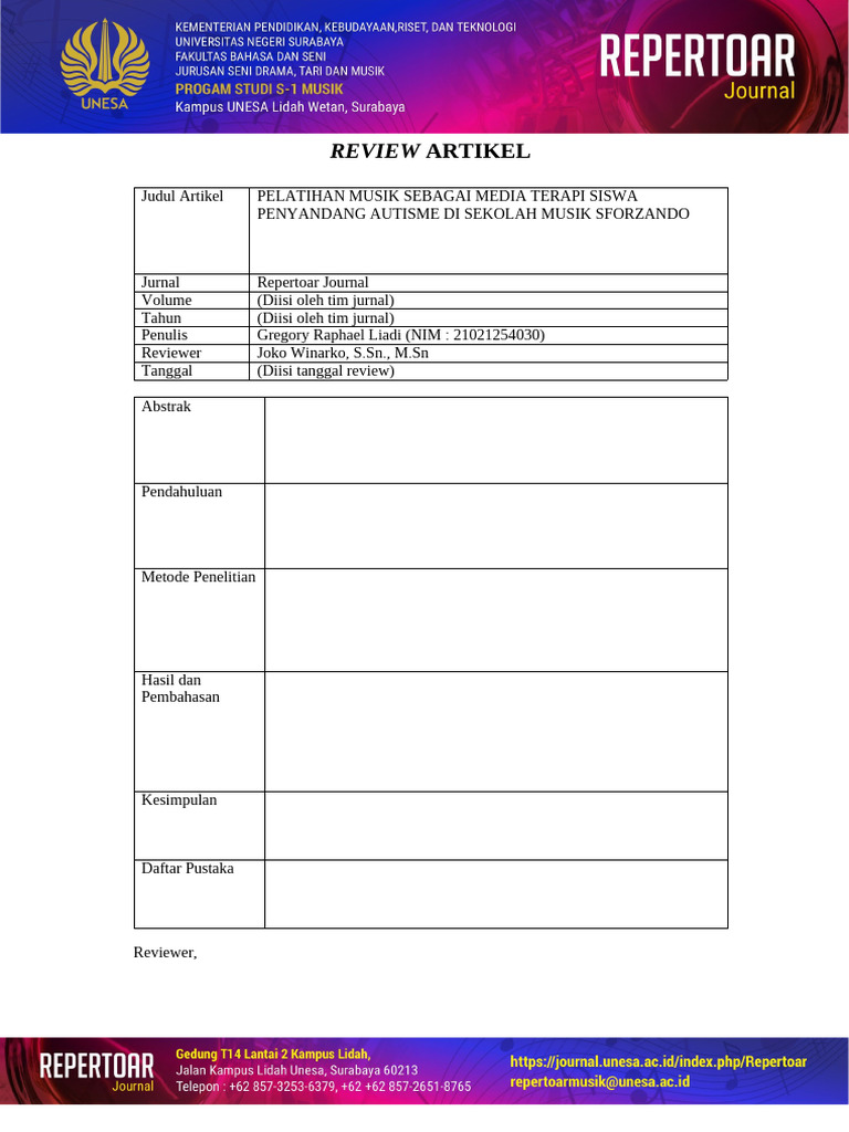 LEMBAR REVIEW JURNAL REPERTOAR Pak Joko Porong | PDF