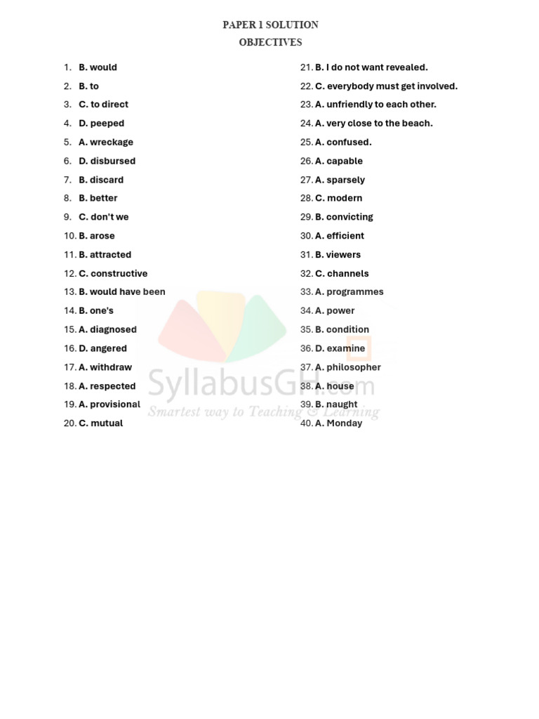 2025 MAR MOCK - English Language 1 Solution | PDF