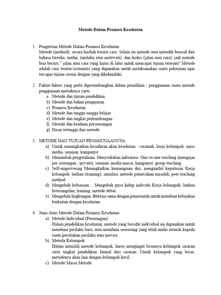 Metode Dalam Promosi Kesehatan | PDF