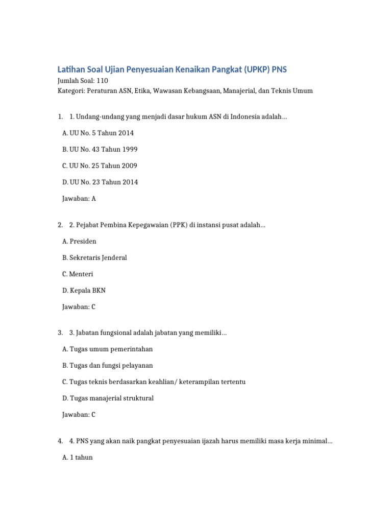 Latihan Soal UPKP 110 Soal | PDF