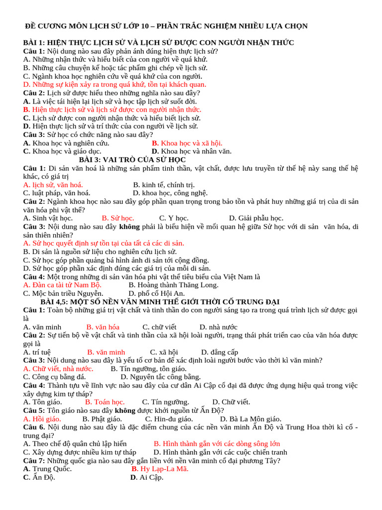 ĐỀ CƯƠNG CK1 MÔN LỊCH SỬ LỚP 10 của GV năm học 2024 2025 | PDF