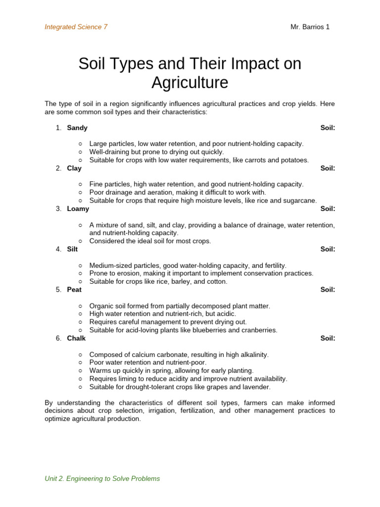 Soil Types and Their Impact On Agriculture | PDF | Soil | Agriculture