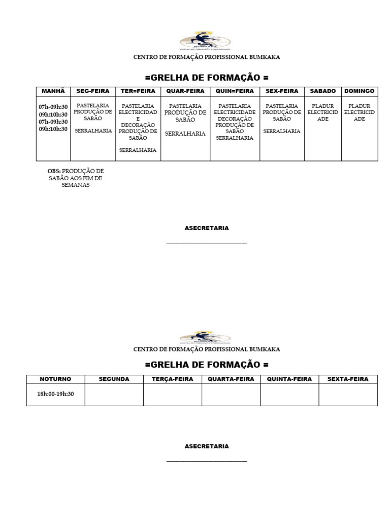 Grelha de Formação do Bumkaka | PDF