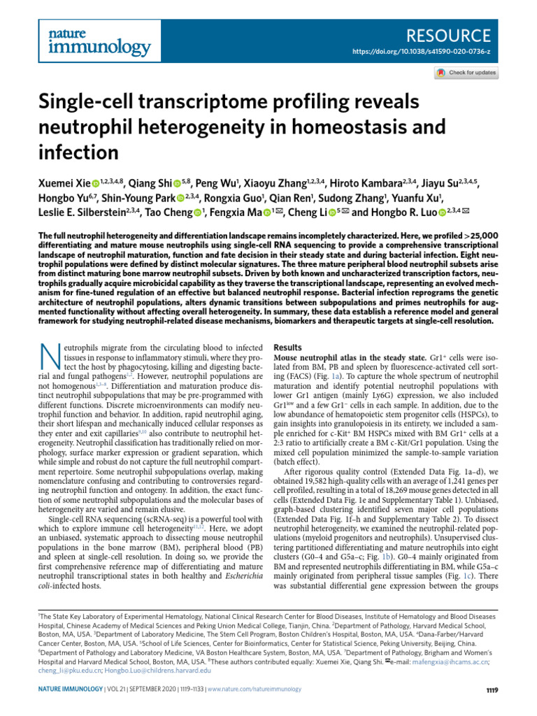 Single-Cell Transcriptome Profiling Reveals Neutrophil Heterogeneity in Homeostasis and ...