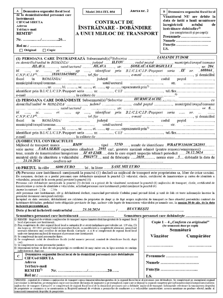 Contract de Instrainare-Dobandire A Unui Mijloc de Transport - Page ...