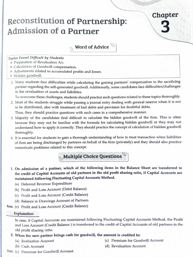 Accounts MCQ - Admission of A Partner | PDF | Debits And Credits ...