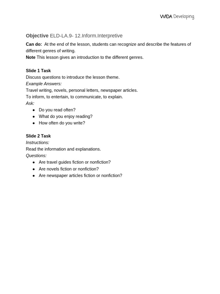 Language Arts Unit 1 Lesson 1 | PDF