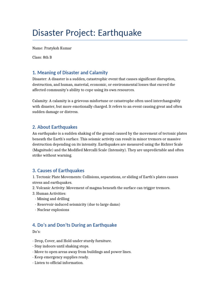Earthquake Disaster Project 5pages | PDF
