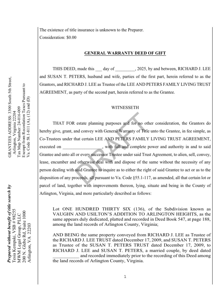 General Warranty Deed of Gift - Lee and Peters | PDF | Deed | Covenant (Law)