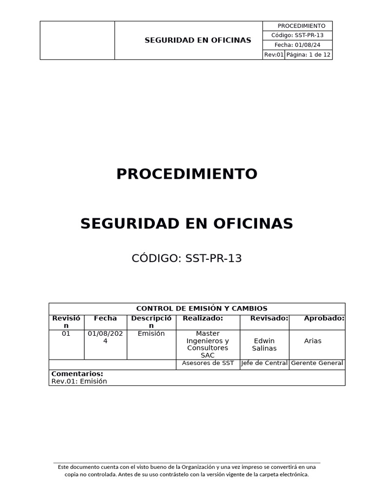 SST-PR-13 Seguridad en Oficinas Ver.01 | PDF | Escalera | Escritorio
