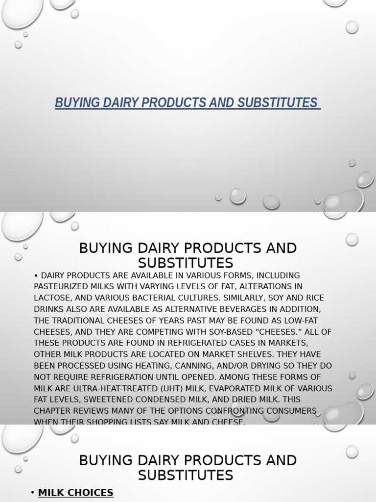 Dairy Products and Substitutes Guide | PDF | Milk | Dairy Products