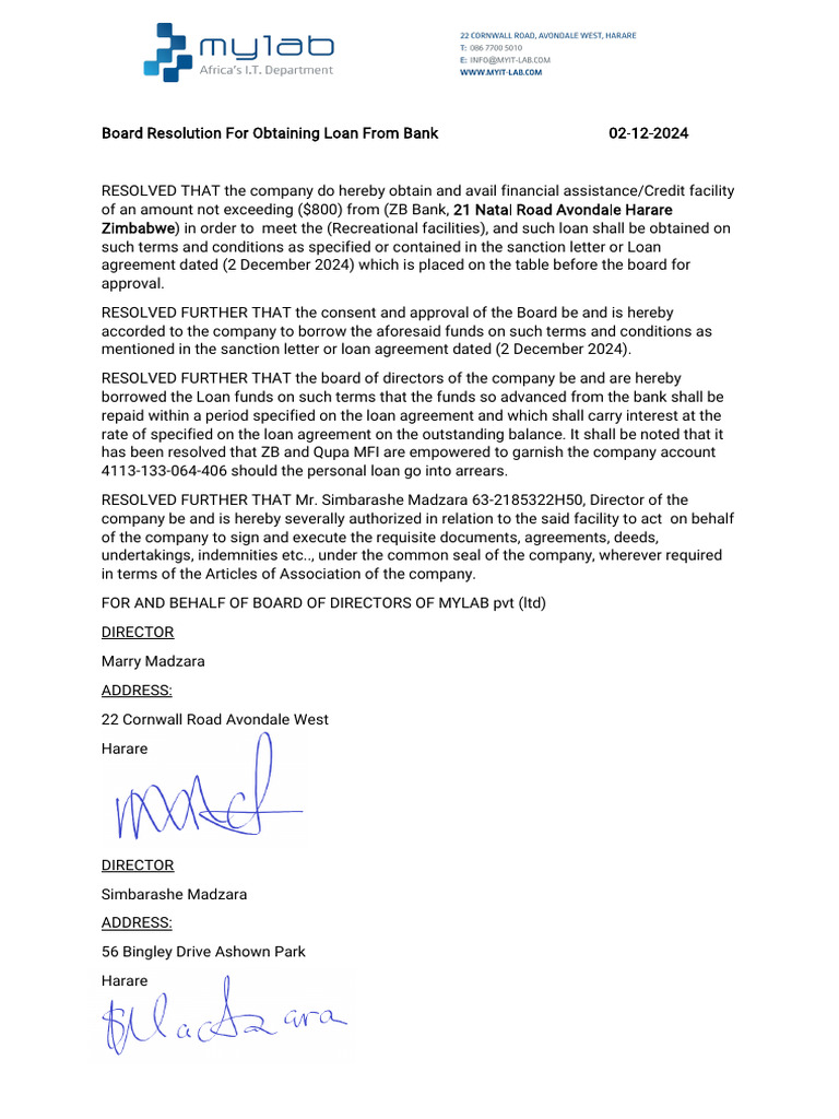 Board Resolution for Bank Loan Approval | PDF