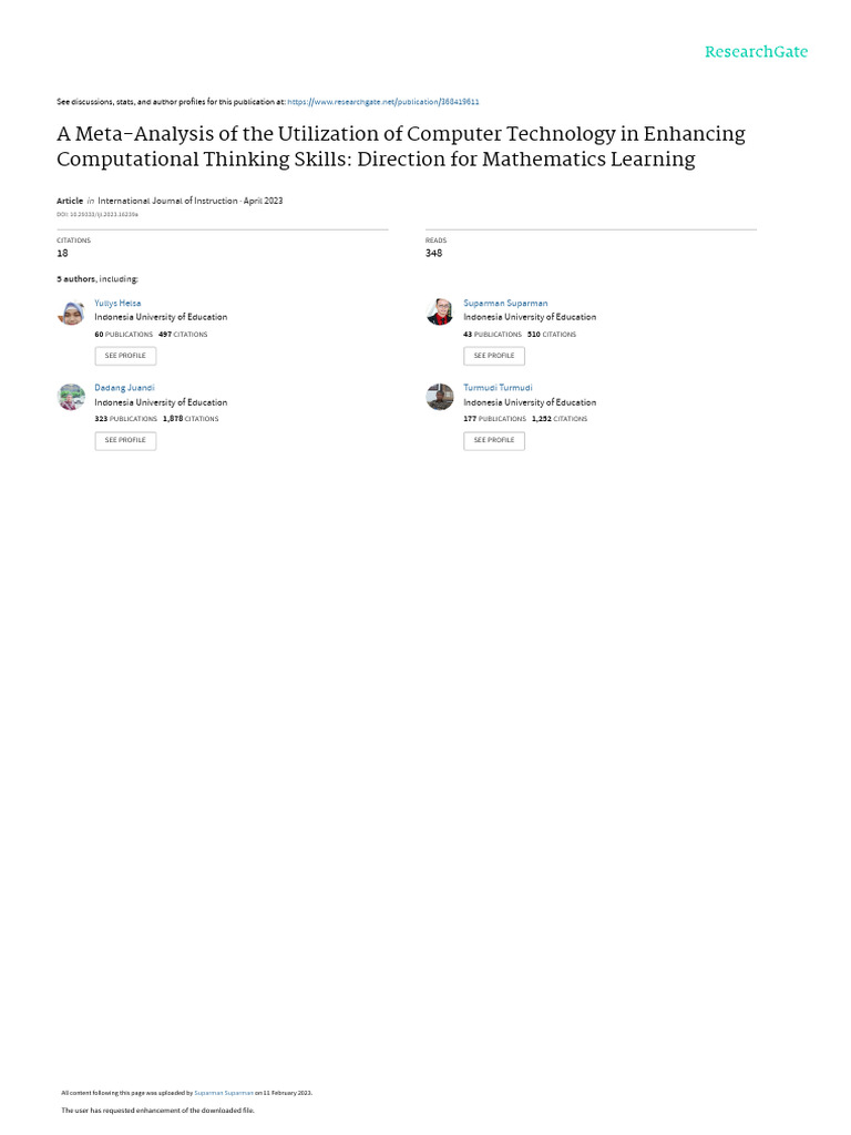 A Meta-Analysis of The Utilization of Computer Technology in Enhancing Computational Thinking ...