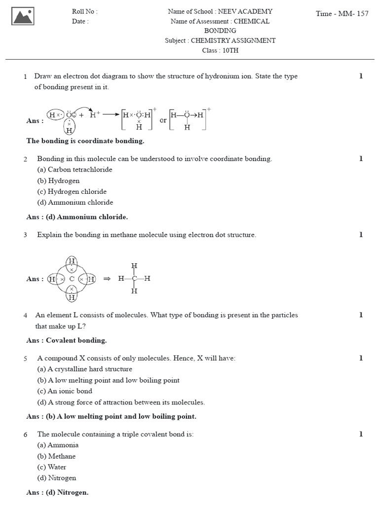 BONDING QB ANS 10TH ICSE | PDF | Chemical Bond | Chemical Compounds