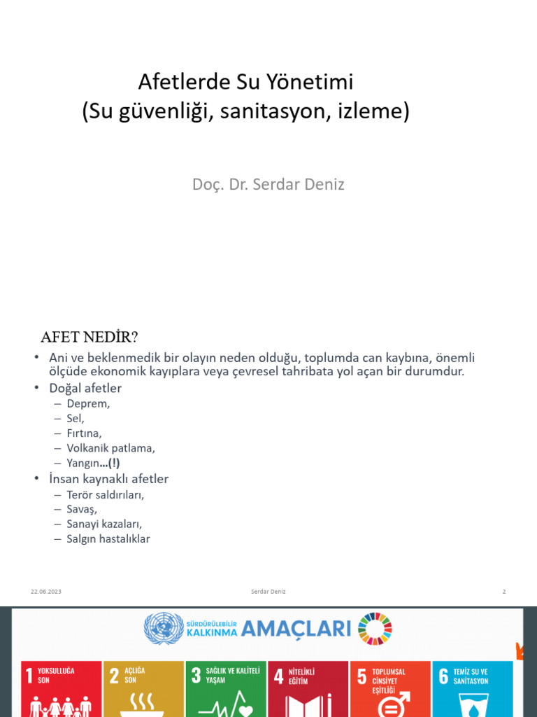 Afetlerde Su Yonetimi Su Guvenligi Sanitasyon Izleme-Doc - Dr. Serdar DENIZ | PDF