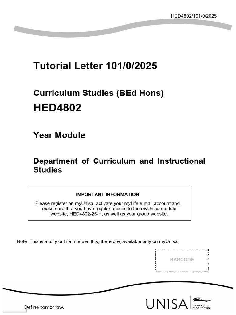 HED4802 TL101!0!2025 Fully Online Year Template | PDF | Turnitin | Curriculum