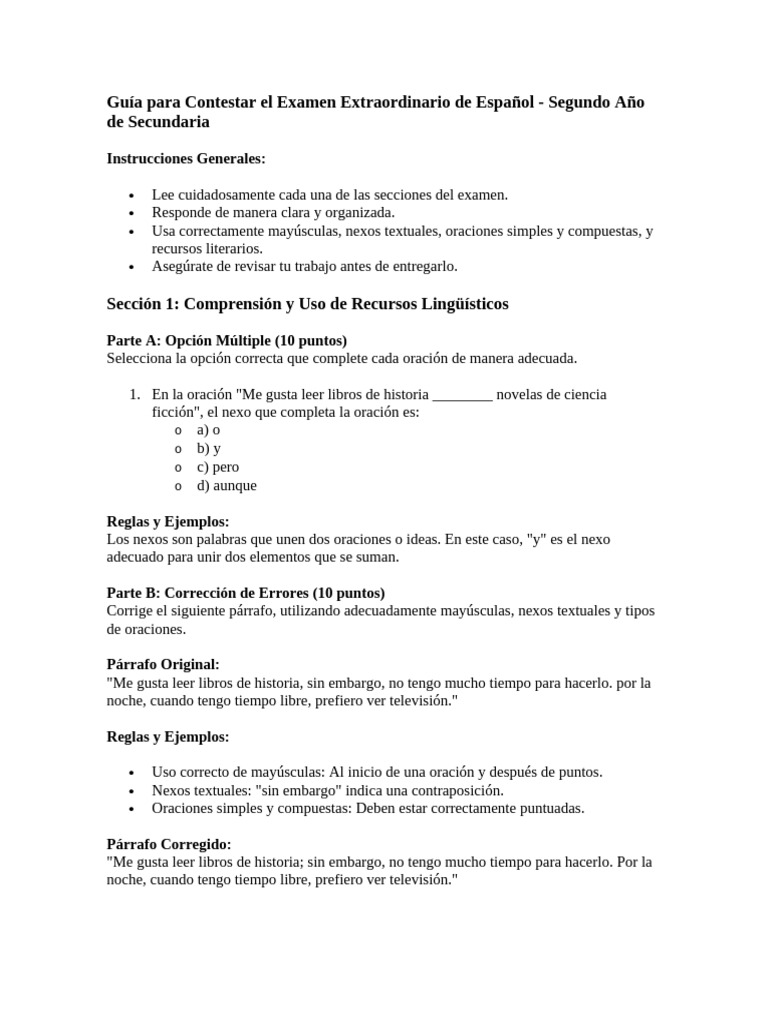 Guía para Contestar El Examen Extraordinario de Español | PDF ...