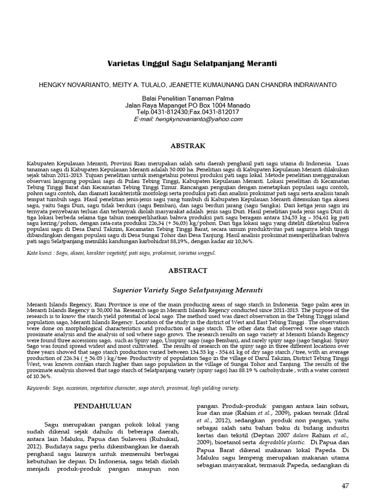 Varietas Sagu Unggul Selatpanjang Meranti | PDF