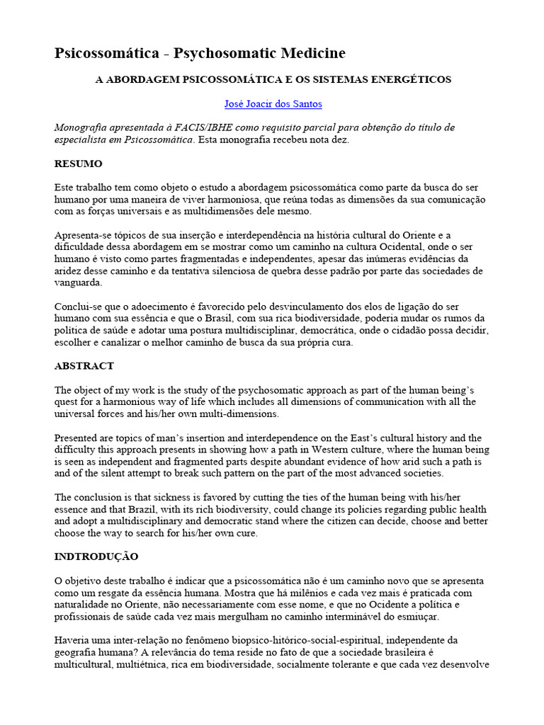 Abordagem Psicossomática e Saúde Integral | PDF | Meridiano (acupuntura ...