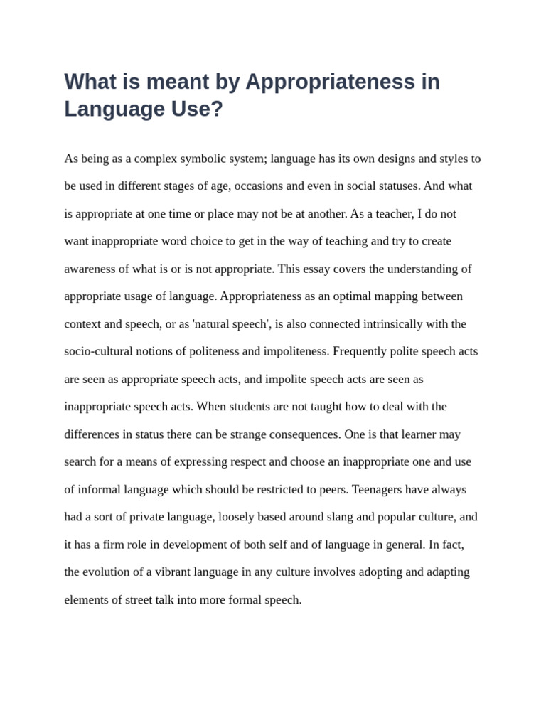Level of Appropriateness | PDF | Speech | English Language