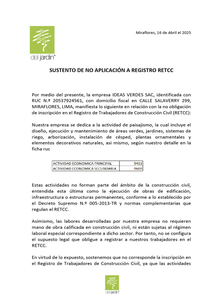 Sustento Paisajismo de No Aplique Retcc | PDF