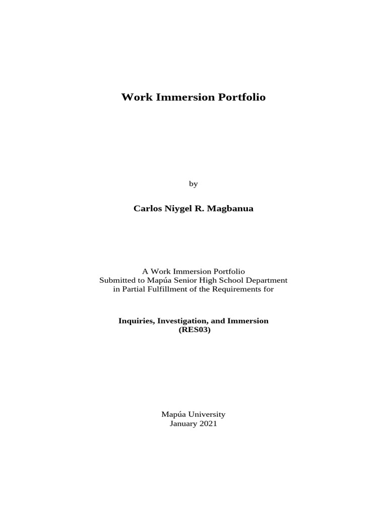 Work Immersion Portfolio Overview | PDF | Human Resources | Academic Term