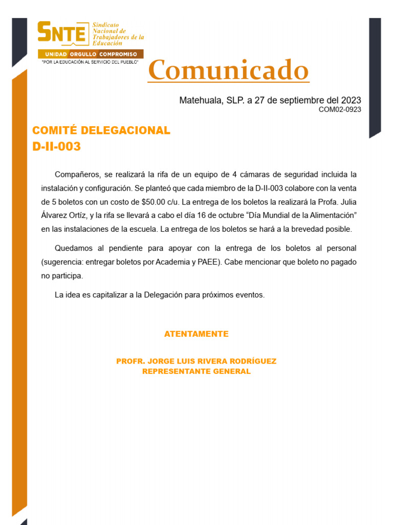 Comunicado Rifa 4CAM SEG | PDF