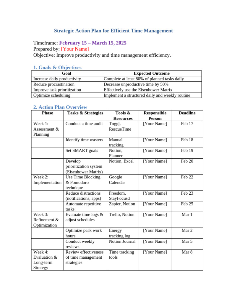 AKK HW1 Action Plan Time Management | PDF | Time Management ...