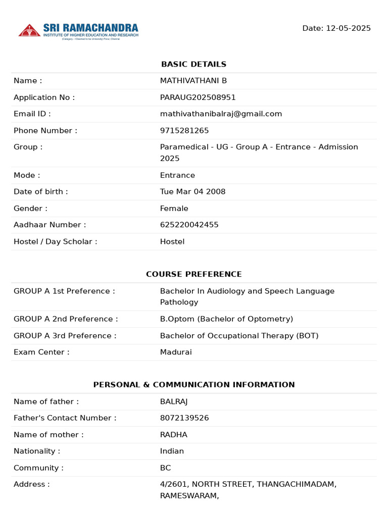 Application 9715281265 PARAUG202508951 | PDF
