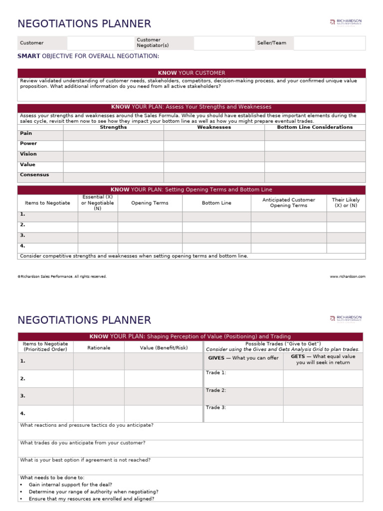 SN3 Negotiations Planner | PDF | Negotiation | Business