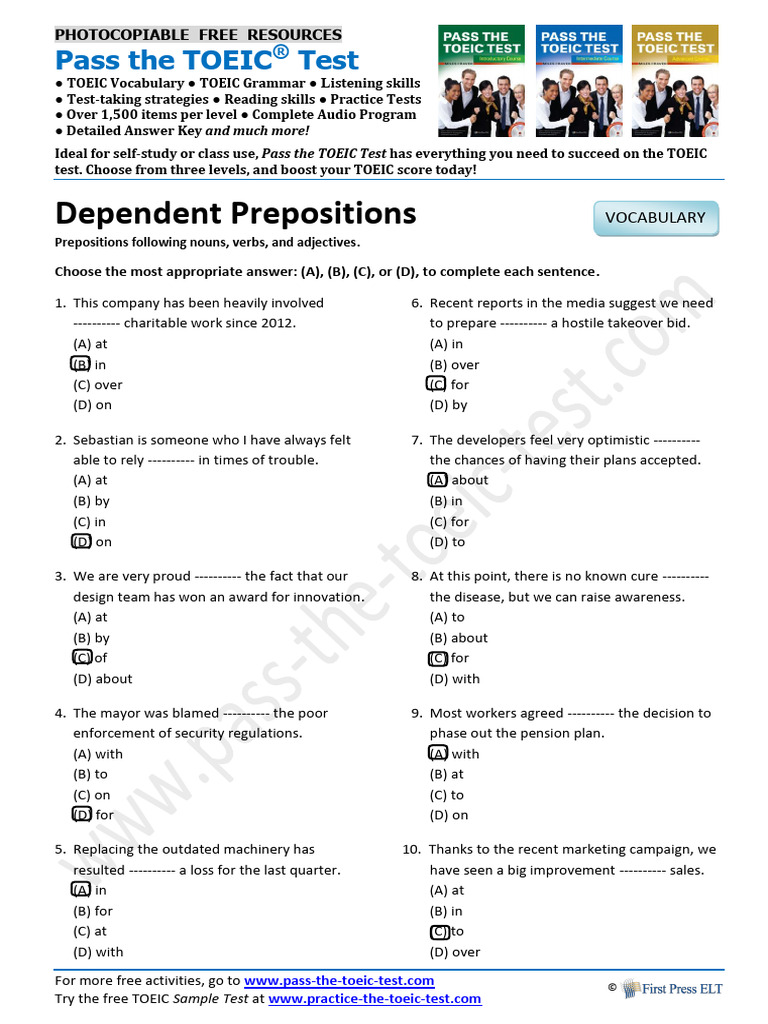 Dependent Prepositions - Student | PDF | Languages | Foreign Language ...
