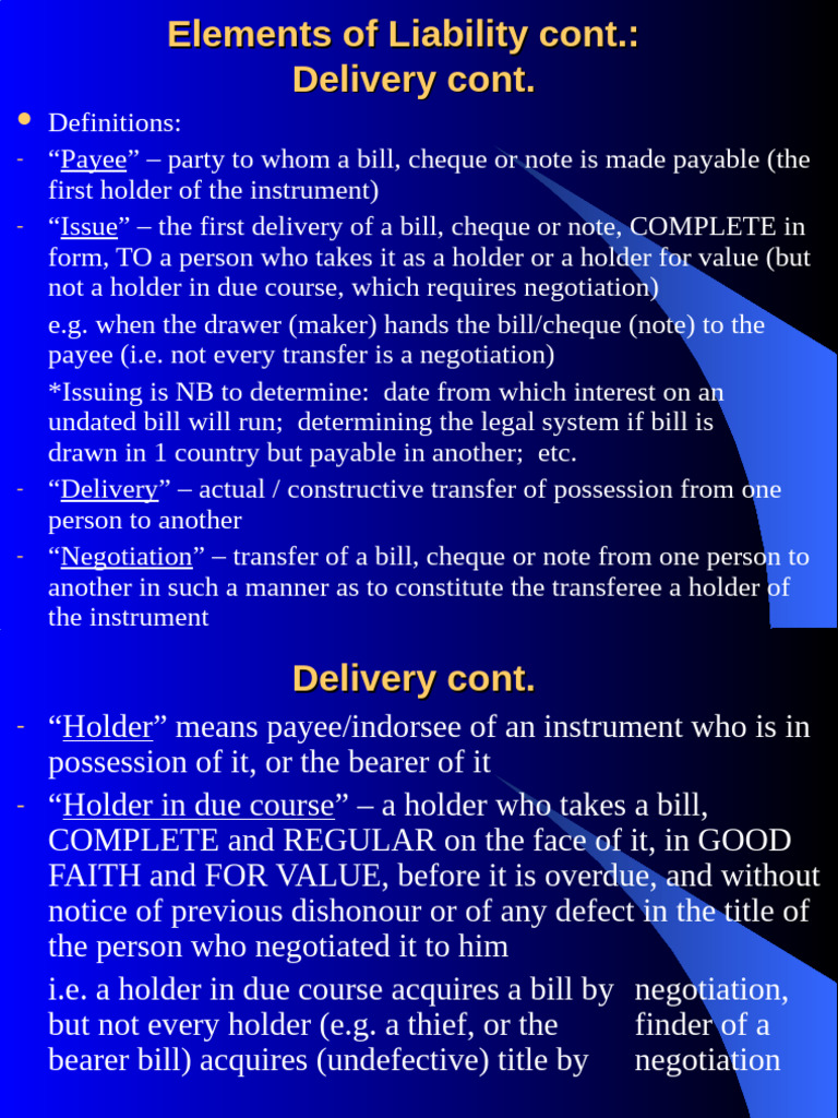Elements of Liability Continued - Delivery | PDF | Negotiable ...