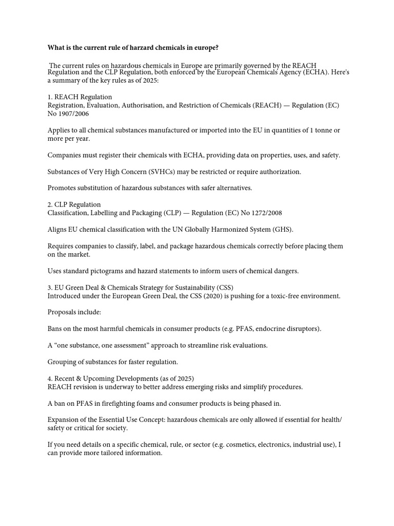 Current EU Hazardous Chemicals Rules | PDF