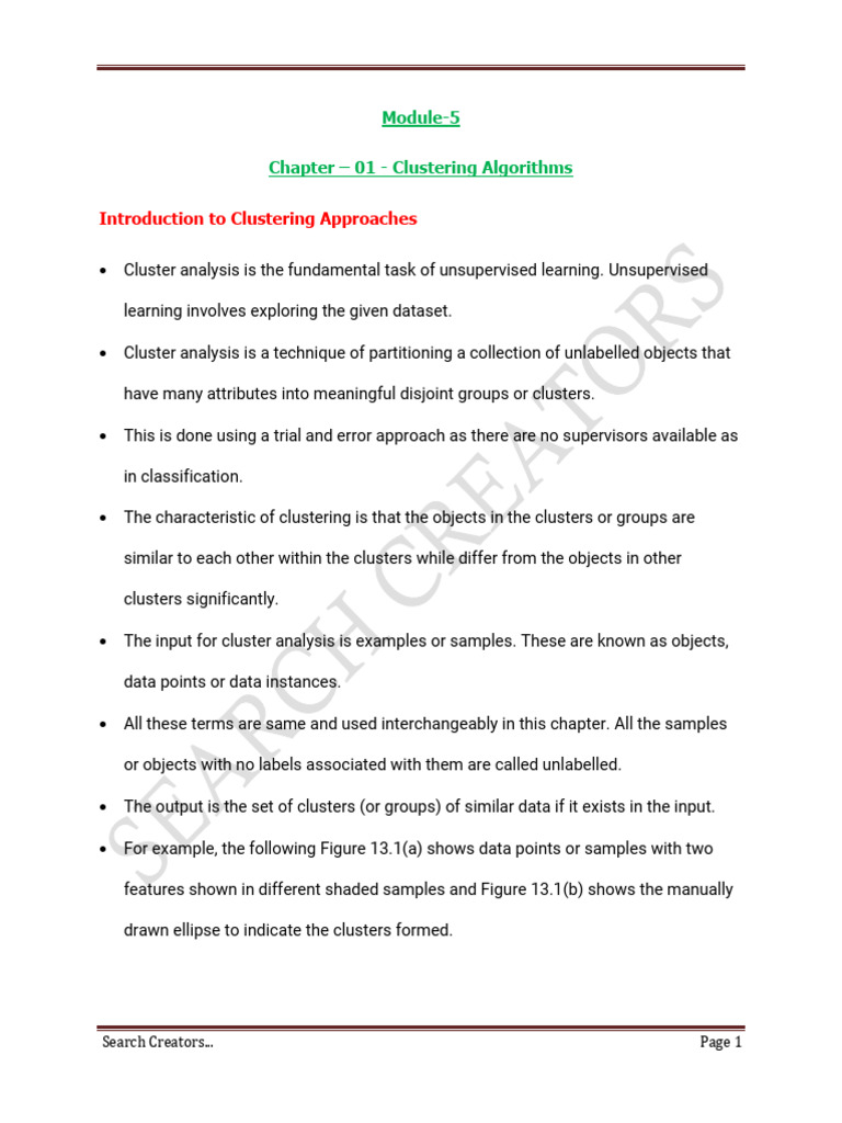 Module - 05 Machine Learning (BCS602) Search Creators | PDF | Cluster ...