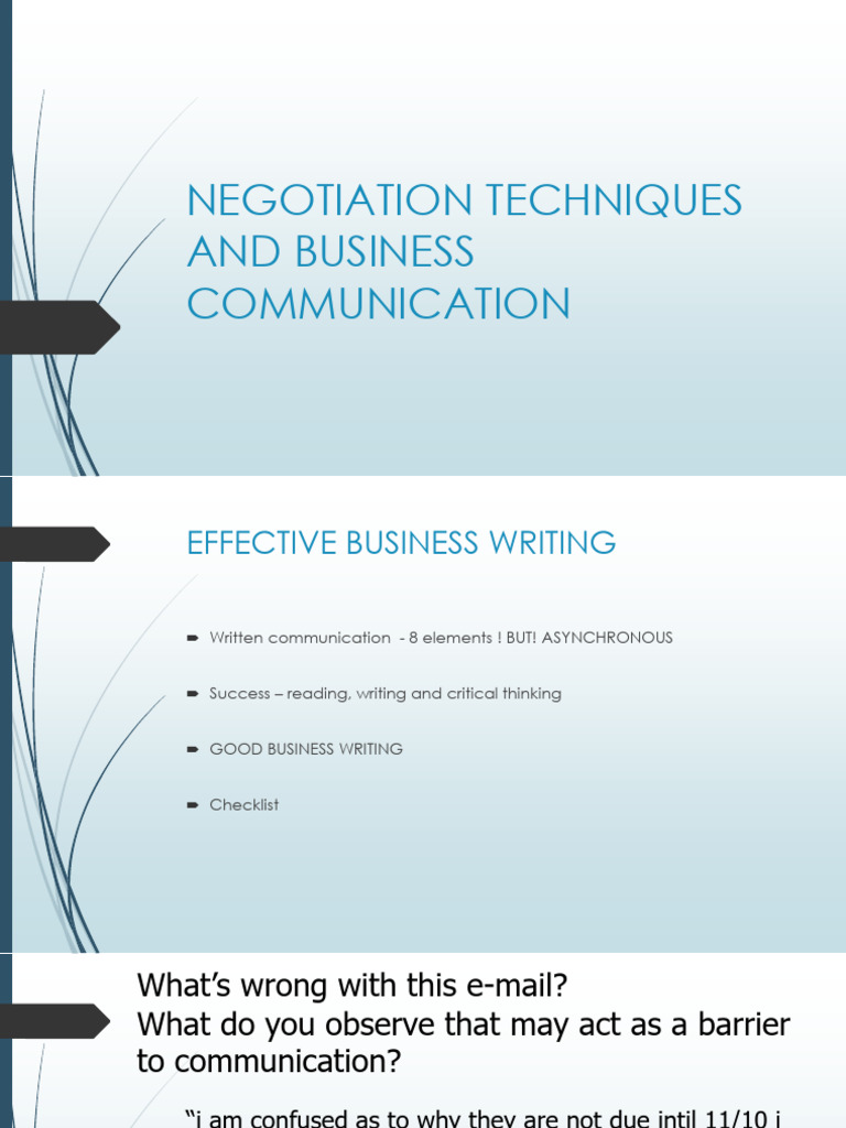 Negotiation Techniques and Business Communication 2 | PDF ...