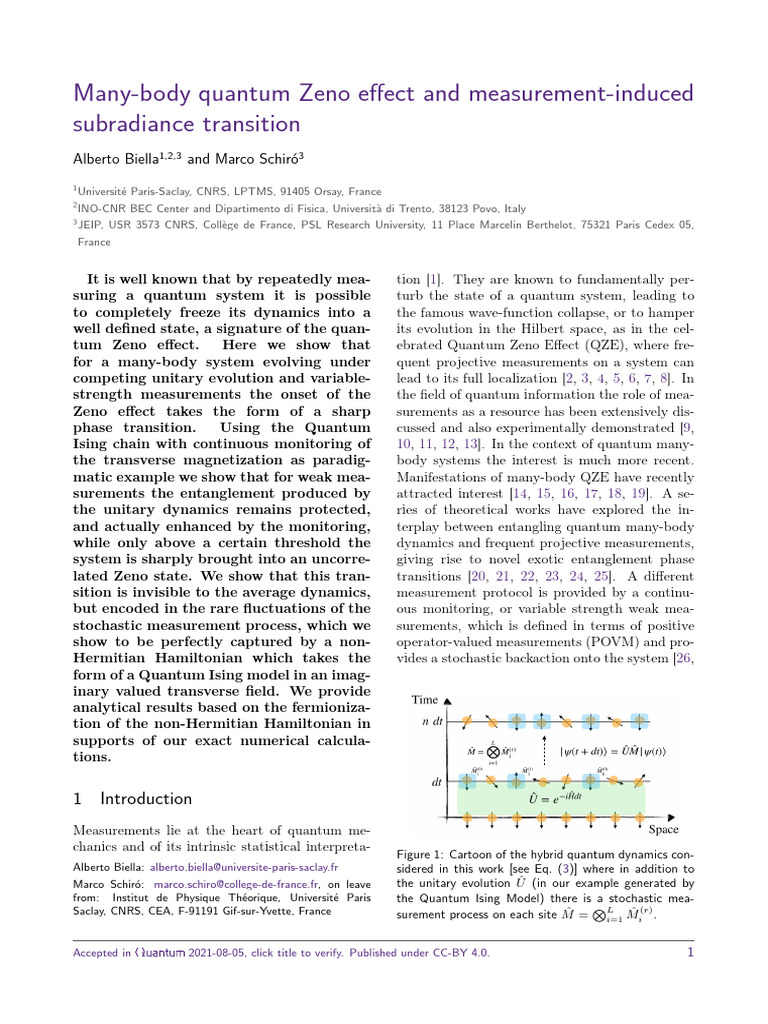 Many-Body Quantum Zeno Effect and Measurement-Induced (Efeito Zenão ...