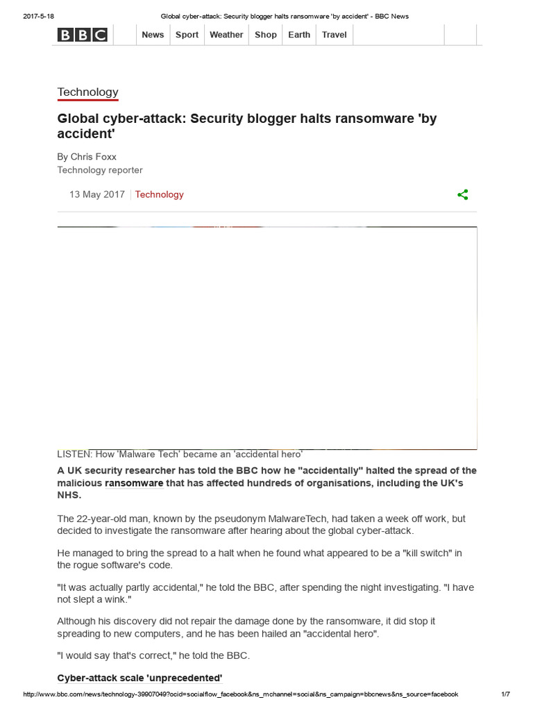 Global Cyber-Attack - Security Blogger Halts Ransomware 'By Accident ...
