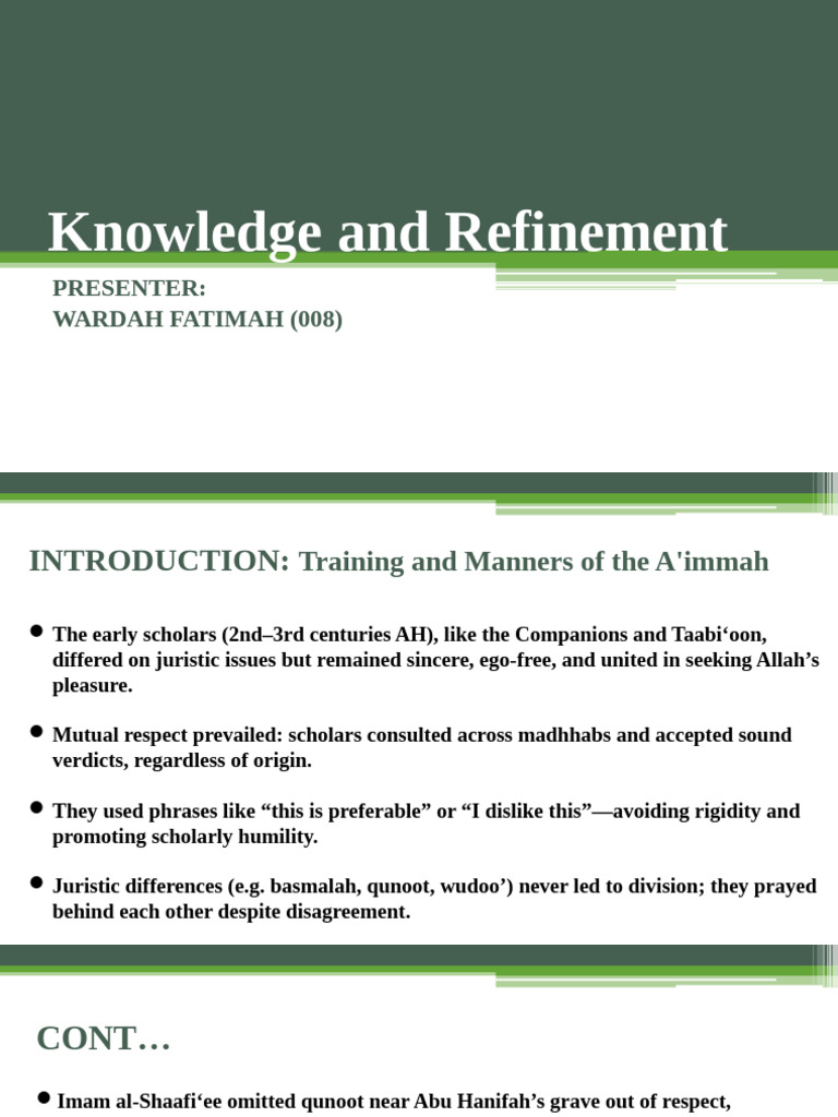 Knowledge and Refinement (1) | PDF | Hadith | Semitic Words And Phrases