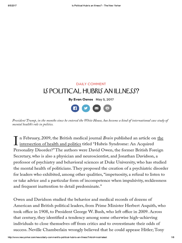 Is Political Hubris An Illness - The New Yorker | PDF | Psychiatry