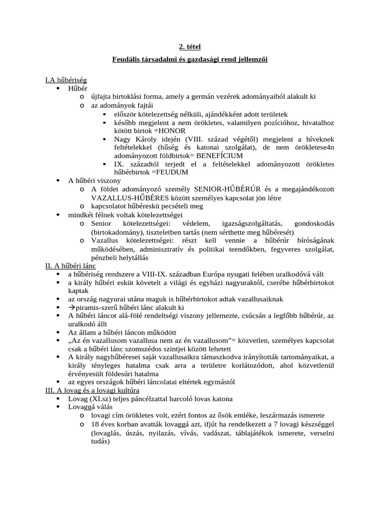 2.tétel Feudalizmus | PDF