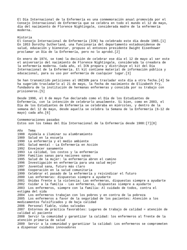 El Día Internacional de La Enfermer | PDF | Enfermería | Cuidado de la salud