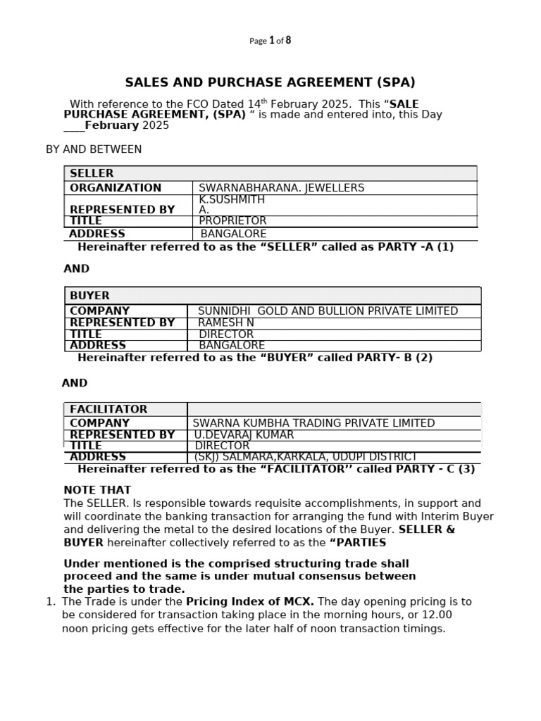 Sales and Purchase Agreement (Spa) | PDF | Procurement | Legal Liability