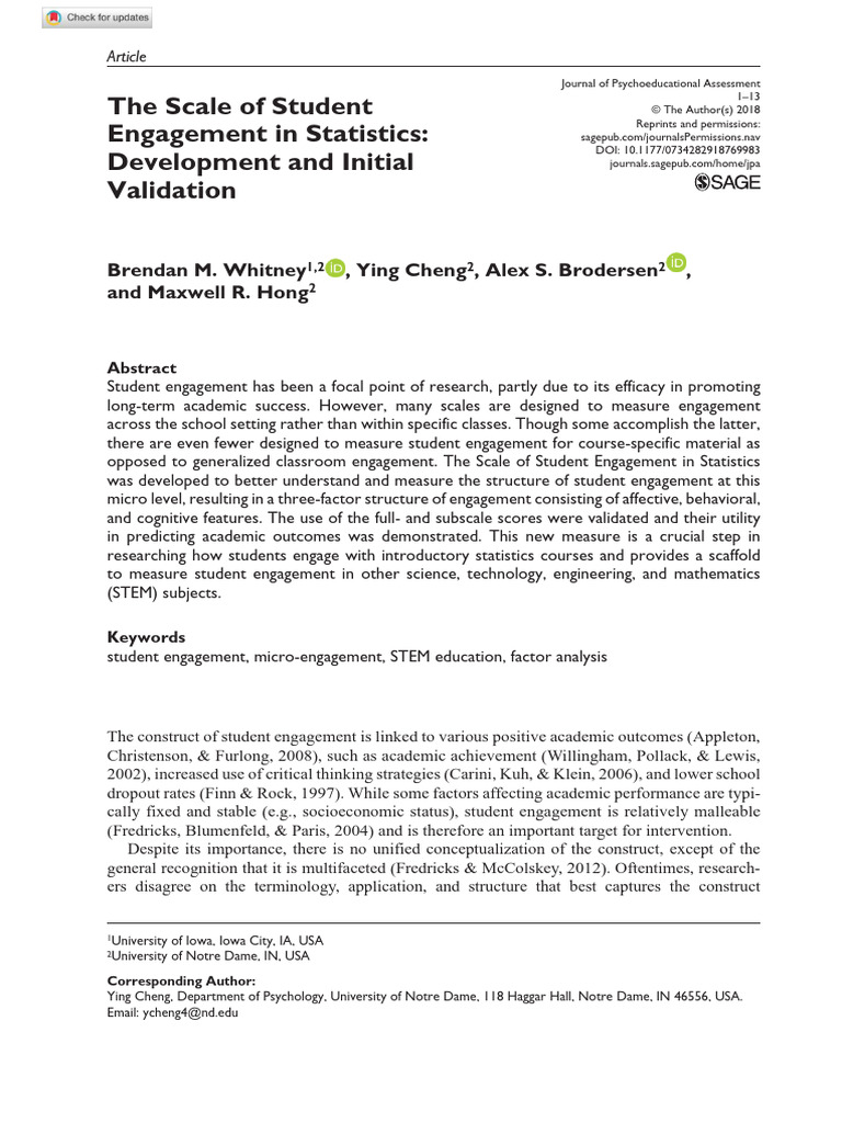 The Scale of Student Engagement in Stati | PDF | Science, Technology, Engineering, And ...