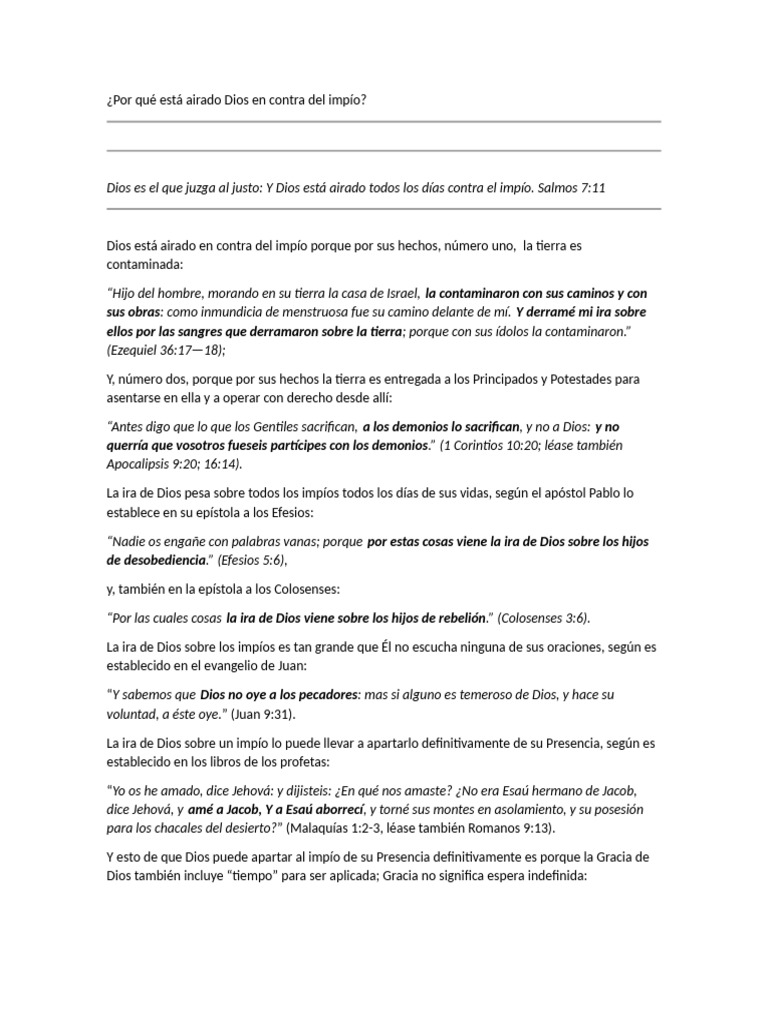 Por Qué Está Airado Dios en Contra Del Impío | PDF | Pecado | Biblia