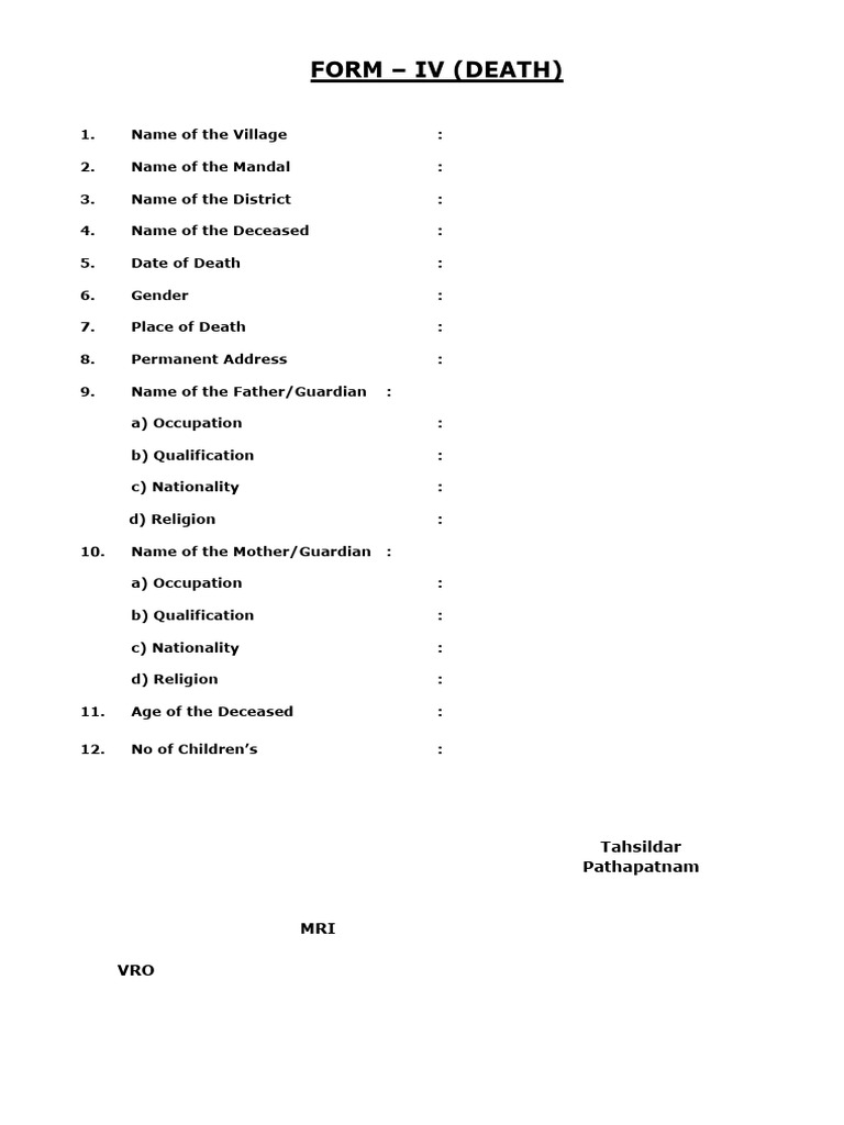 Form IV: Death Registration Details | PDF