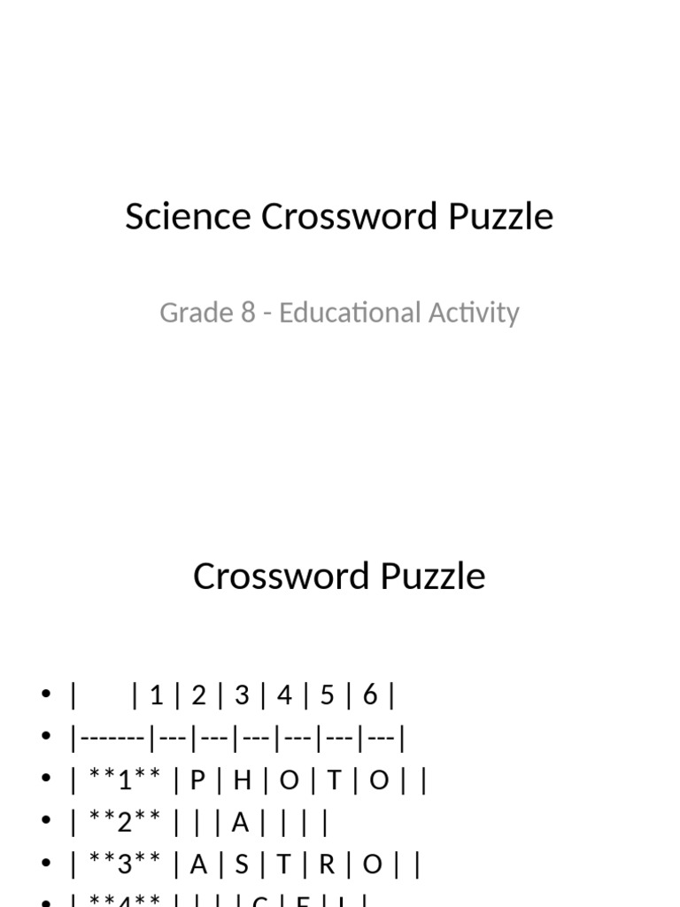 8th Grade Science Crossword Answers | PDF
